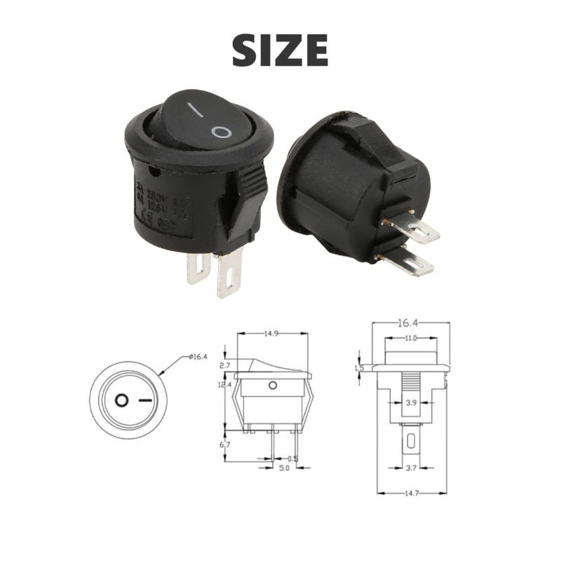 Shop ON/OFF Boat Round Rocker Switch 2 Pin 6A 250VAC/10A 125VAC Online ...